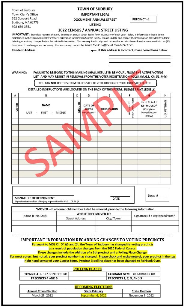 Sudbury 2022 Update: Precincts 1,2,3,4,5,6 » Town Clerk