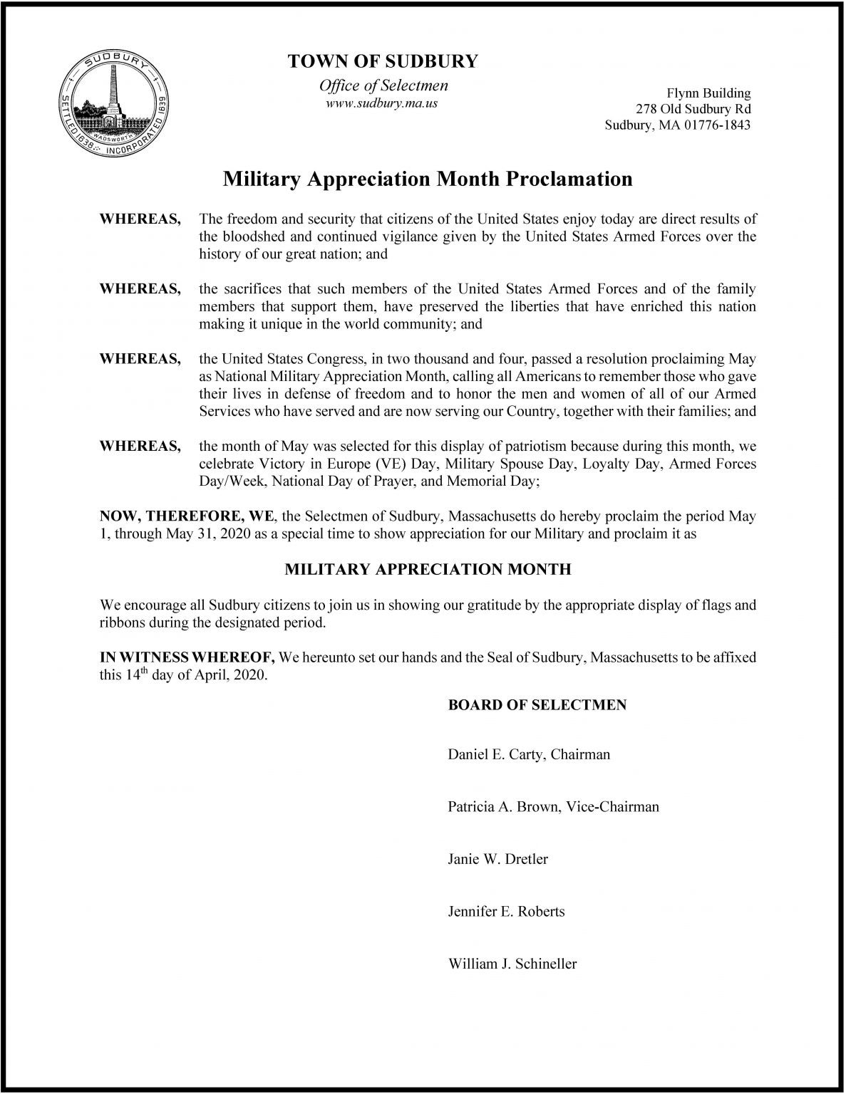 Proclamation: Military Appreciation Month » Select Board