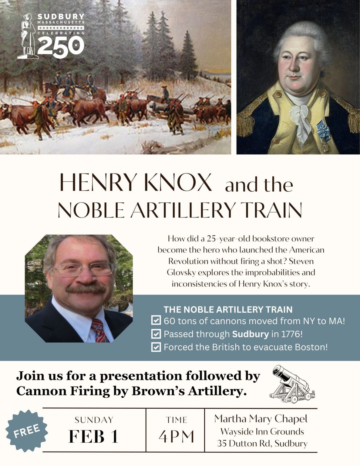 Henry Knox Presentation & Cannon Firing: Sunday, Feb 1 » Sudbury 250 ...