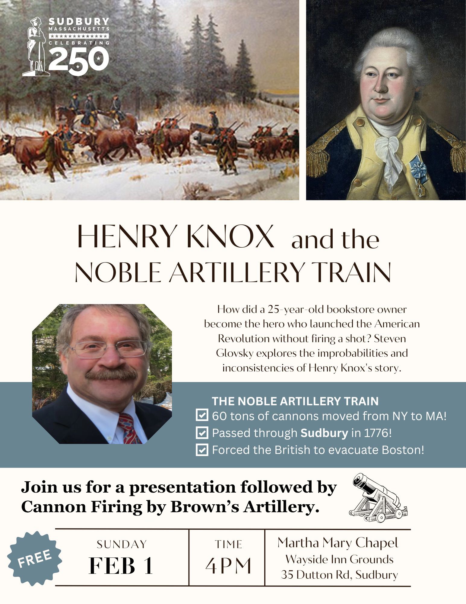 Henry Knox Presentation & Cannon Firing: Sunday, Feb 1 » Sudbury 250 ...