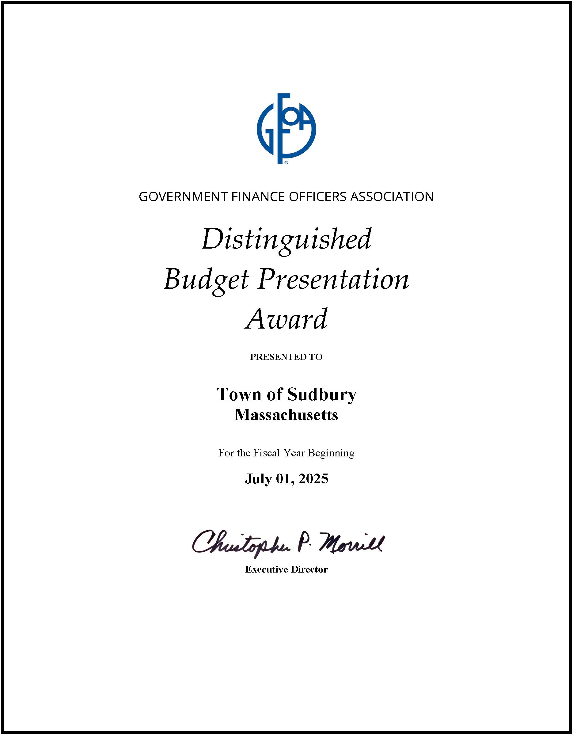 Sudbury Receives Distinguished Budget Presentation Award » Town Manager